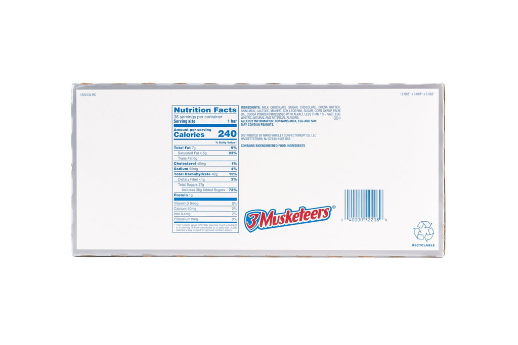3 Musketeers Chocolate Full Size Bars Bulk Pack(1.92 oz, 36 ct ...