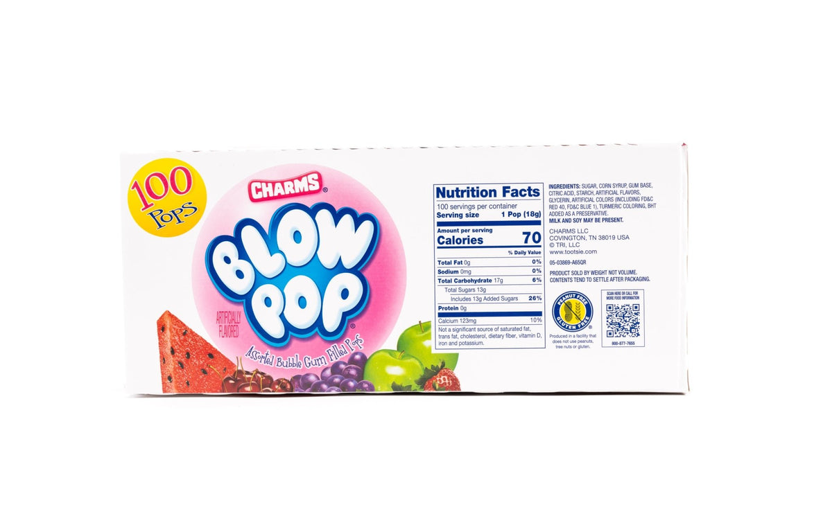 Charms Blow Pops Assorted Bubble Gum Filled Pops Bulk Box (0.64 oz, 10 ...