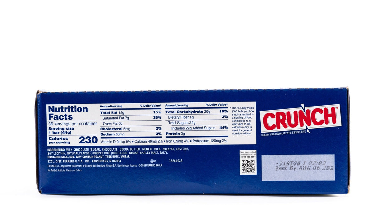 Crunch Creamy Milk Chocolate Candy Bar Bulk Box (1.55 oz, 36 ct ...