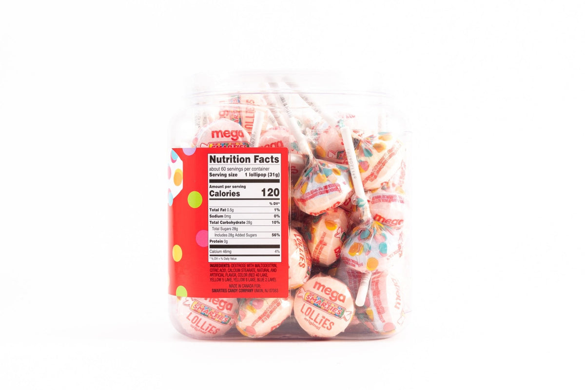 Mega Lollies Original Smarties Lollipop Bulk Tub (1.1 oz, 60 ct ...