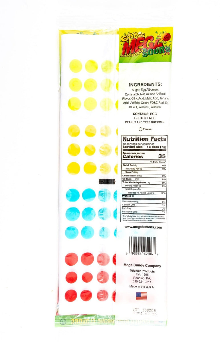 Mega Candy Buttons Sour Assorted Flavor Candy Pack (3 oz) – Vintage ...