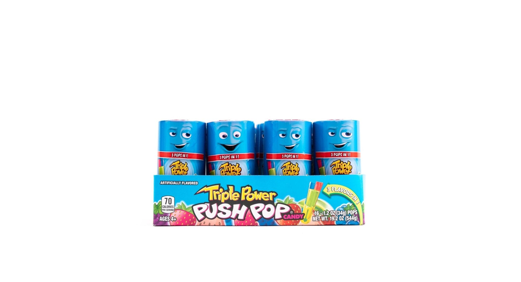 Triple Power Push Pop Candy Fruity Flavored Bulk Box (1.2 oz, 16 ct ...