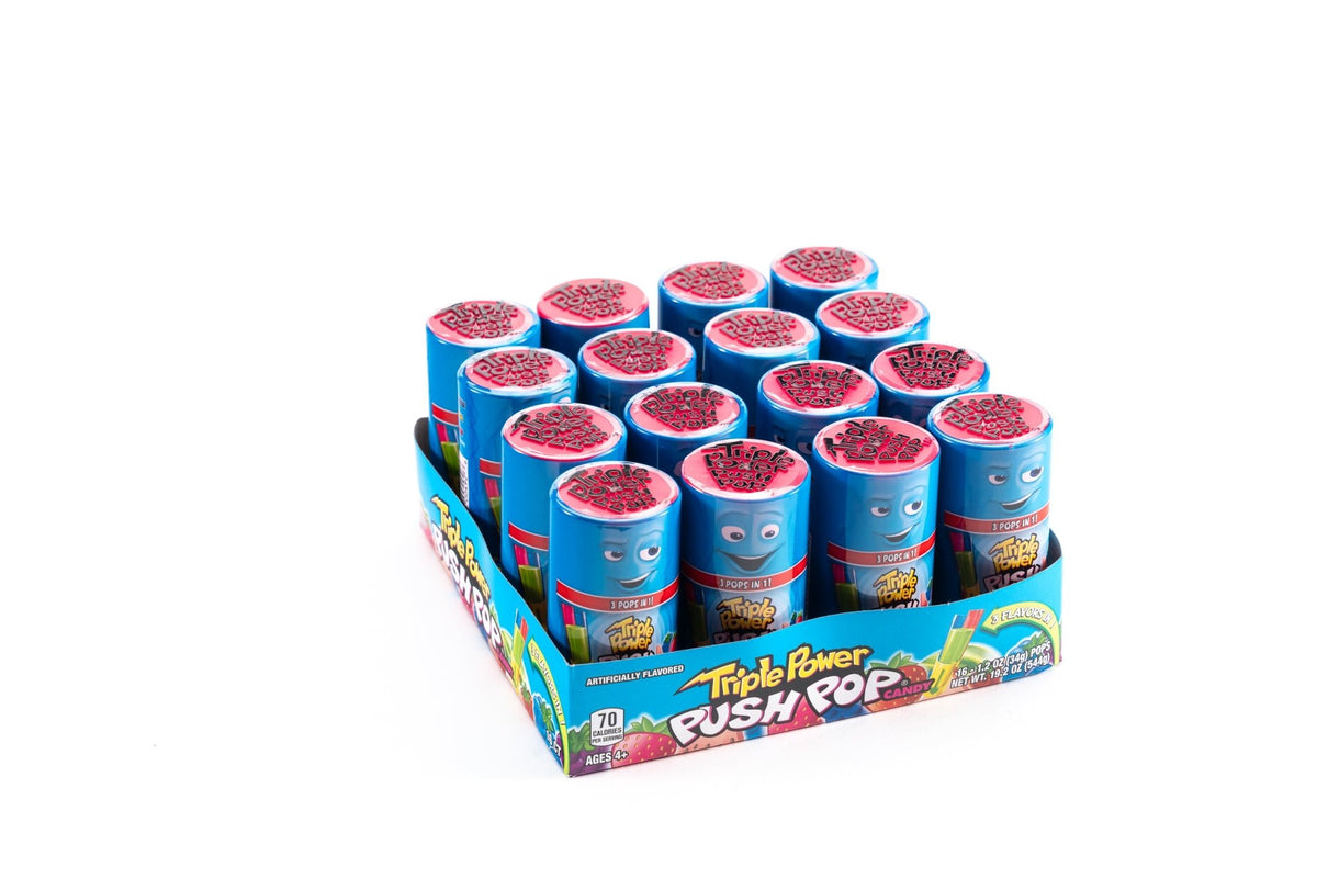 Triple Power Push Pop Candy Fruity Flavored Bulk Box (1.2 oz, 16 ct ...