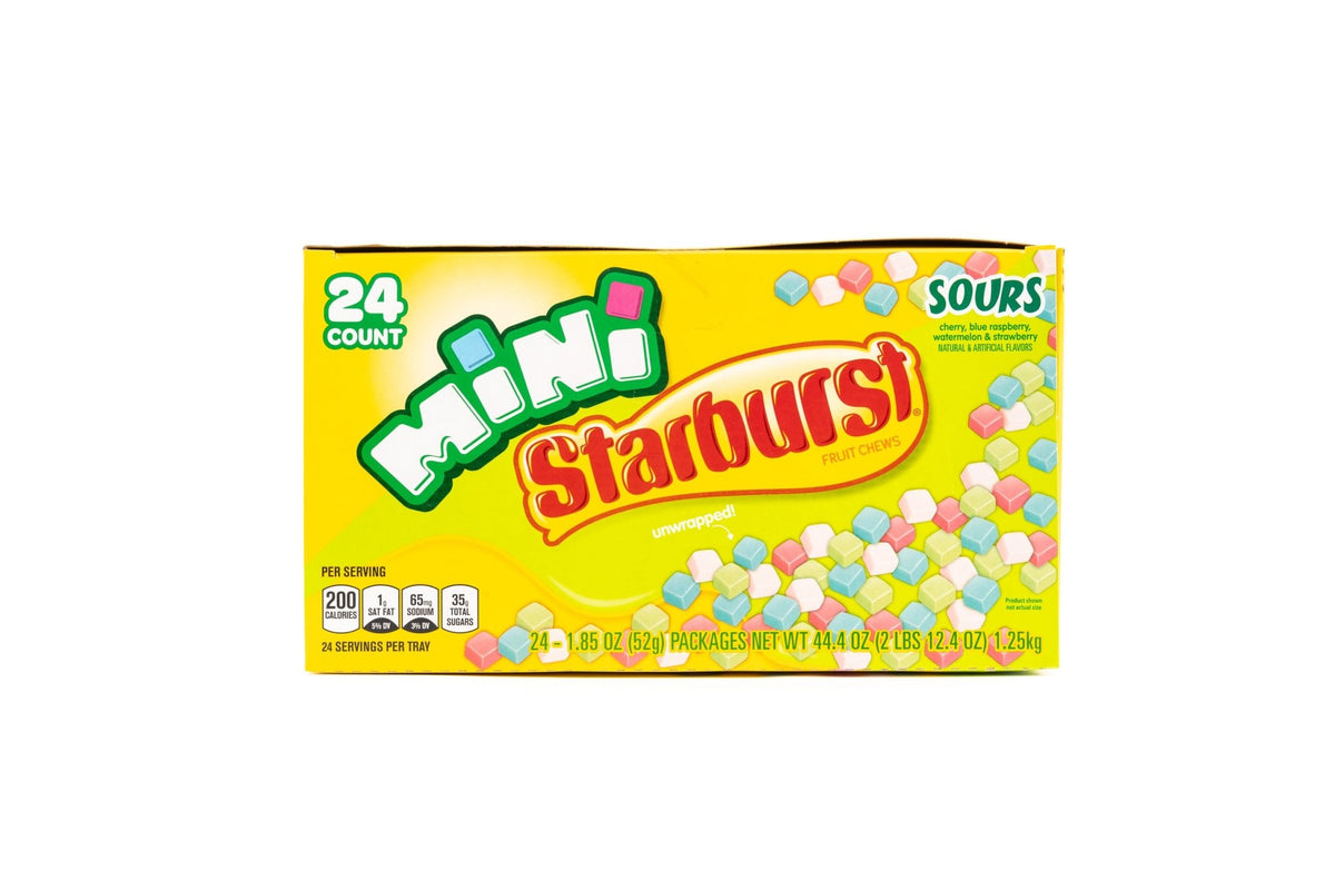 Starburst Mini Sour Fruit Chews Candy Bulk Box (1.85 oz, 24 ct ...